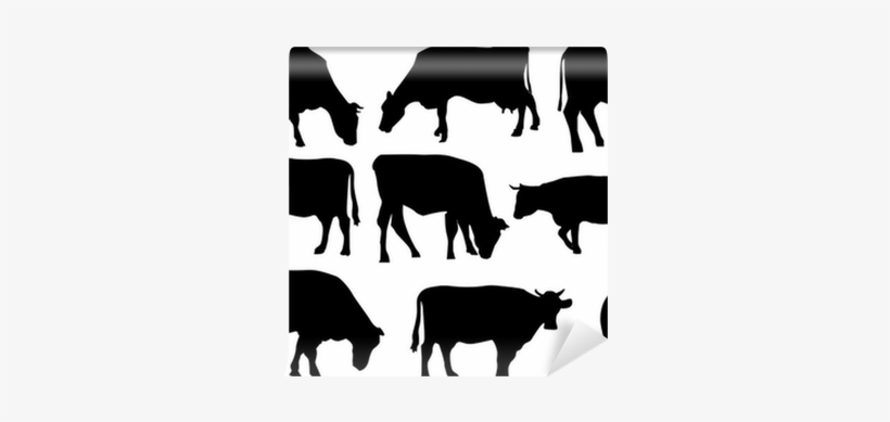 Nine Cows Silhouettes Isolated On White Wall Mural - Cow Silhouette PNG ...