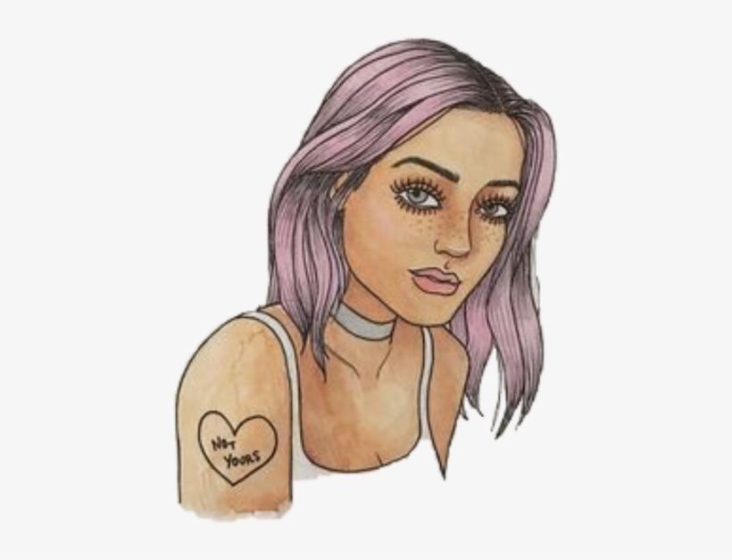 Girl Pink Hair Pinkhair Heart Tattoo Tumblr Art Interes - Tattoo PNG ...