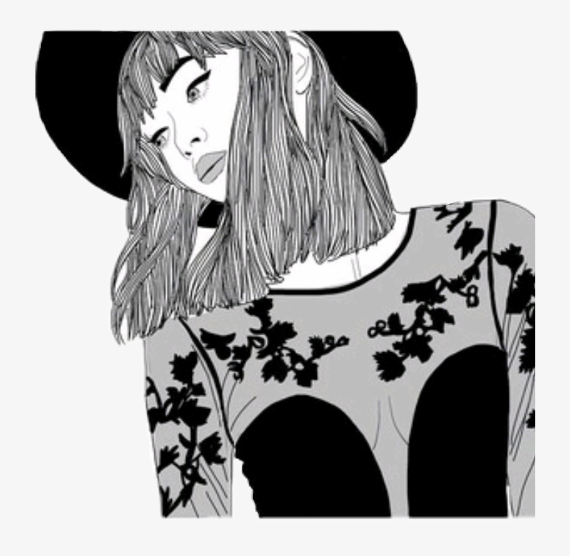 Outlines Tumblr Soledad Blackandwhite - Bed Girl Tumblr Çizimleri PNG ...