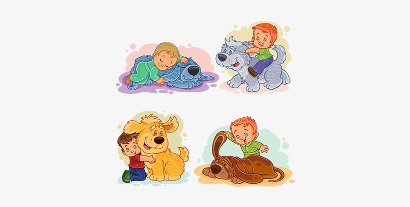 Clip Art Illustrations Of Little Boys And Their Dogs, - Illustration ...
