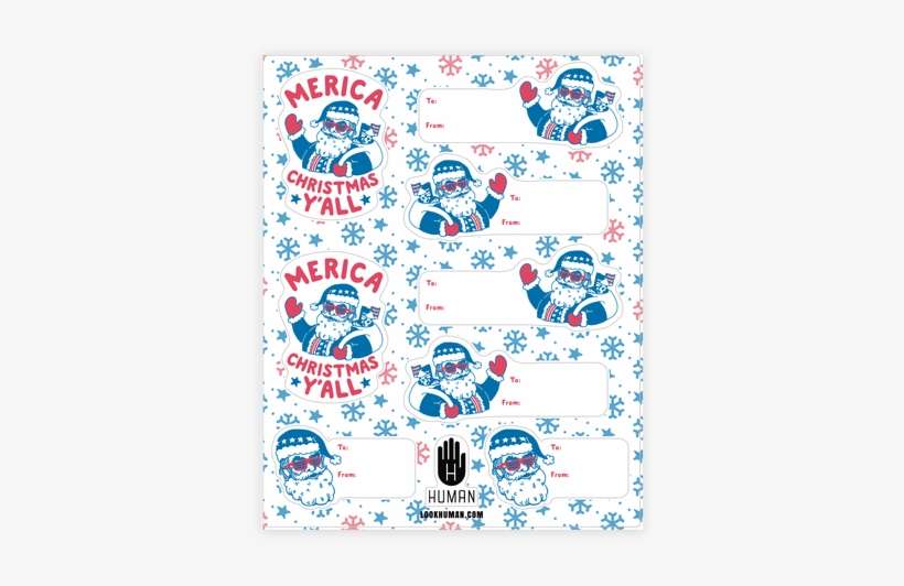 Merica Christmas Gift Tag Sticker/decal Sheet - Sticker PNG Image ...