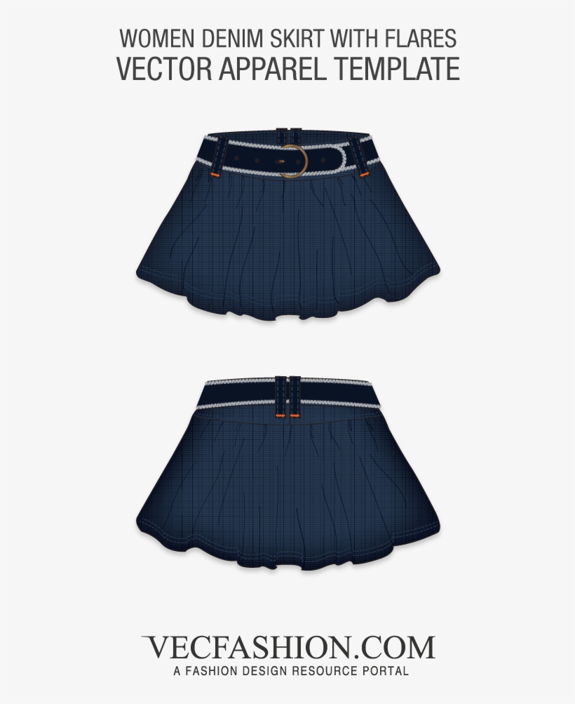 Download Denim Skirt Vector Template With Flares | Transparent PNG ...