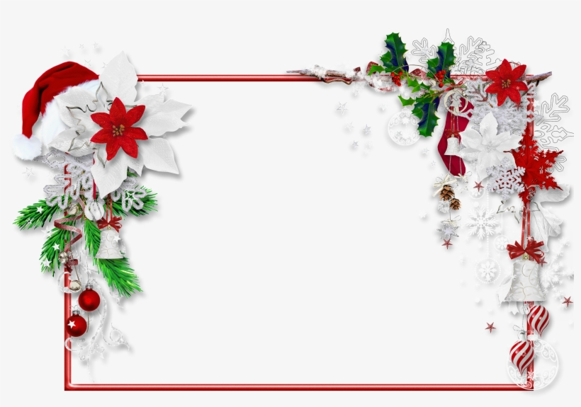 Christmas Png Photo Frame With Santa Hat And Mistletoe PNG Image ...