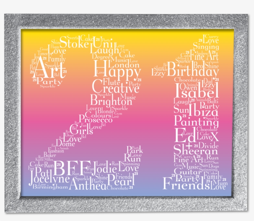 21 Rainbow Personalised Word Art With Sparkly Frame PNG Image ...