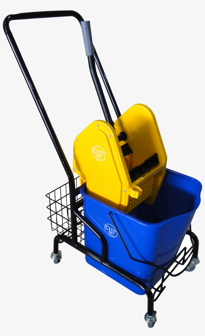 Single Mop Bucket C/w Wringer Downpress & Trolley 25l - Mop Bucket On ...