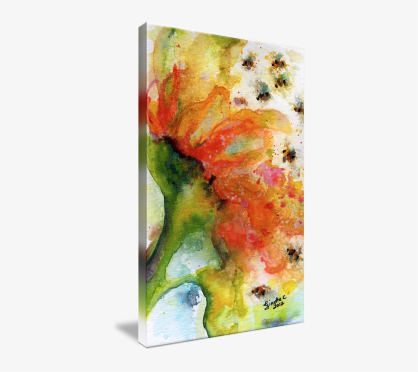"sunflowers Bees Watercolor By Ginette" By Ginette - Gallery-wrapped Canvas Art Print 32 X 48 ...
