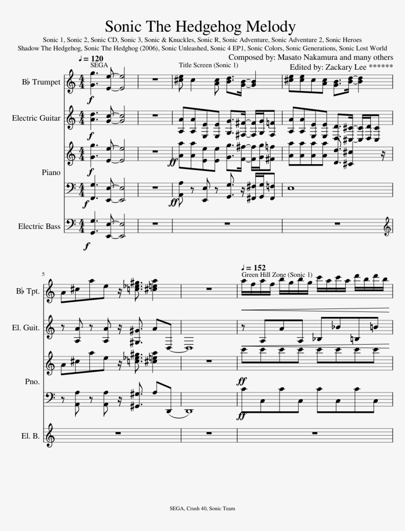 Sonic The Hedgehog Melody Dx Sheet Music For Piano, - Sheet Music PNG ...