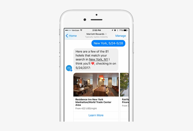 Facebook Messenger Find A Hotel Chat Session On Mobile - Marriott ...