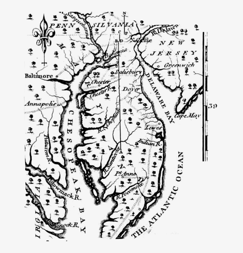 Map Of The Delmarva Peninsula, Featuring Mason And - Jeremiah Dixon PNG ...