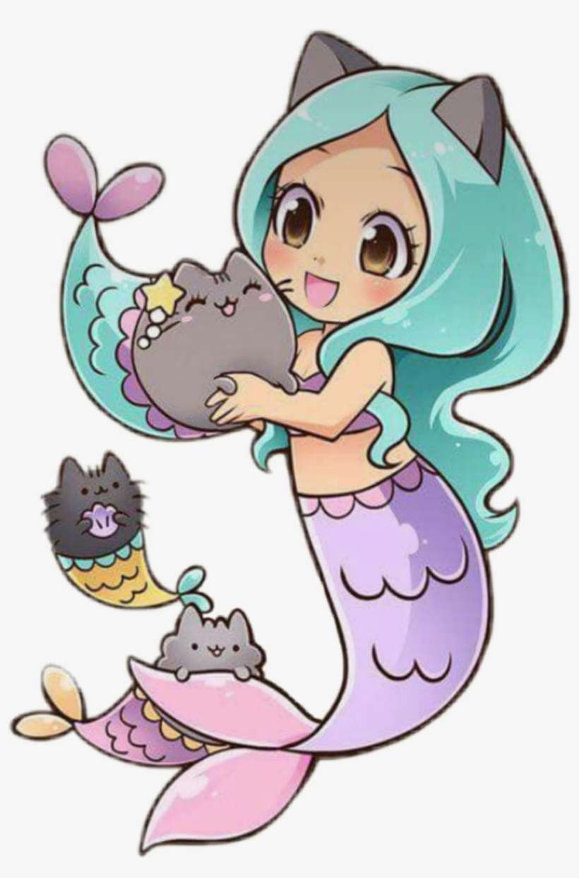 Download Cute Kawaii Cat Cats Mermaid Mermaids Bluehair Blue ...