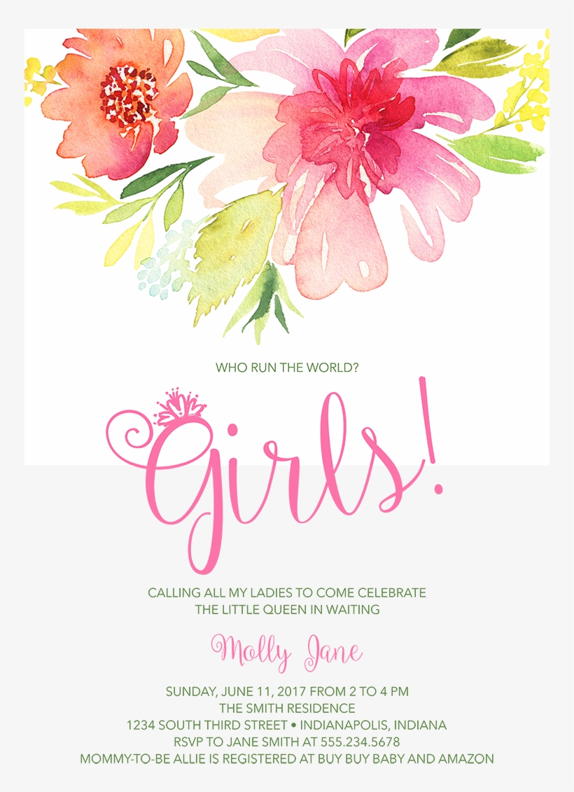 Invitation Wording To Welcome The Wee One - Watercolour Flowers ...