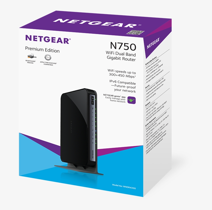 Netgear N750 Dual Band Wifi Router, 4-port Gigabit PNG Image ...