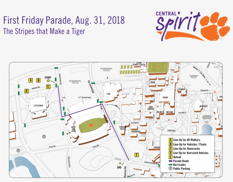 Map Of The 2018 First Friday Parade Route - First Friday Parade Clemson ...