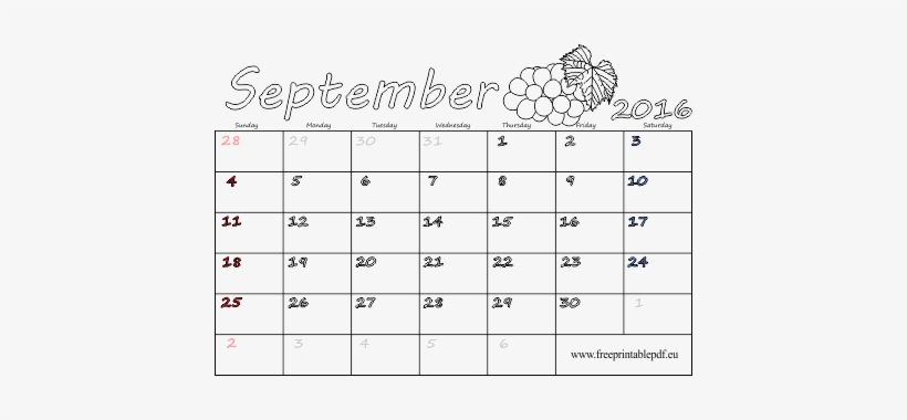September 2016 Download Pdf - September Printable Calendar 2016 Pdf PNG ...
