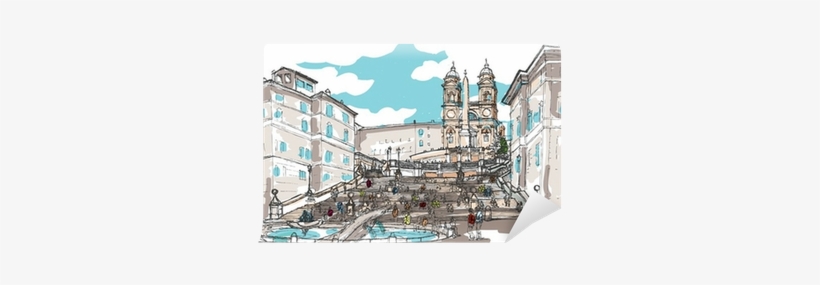 Download Watercolor Sketch Of Spanish Steps, Rome, Italy Wall - Spanish ...