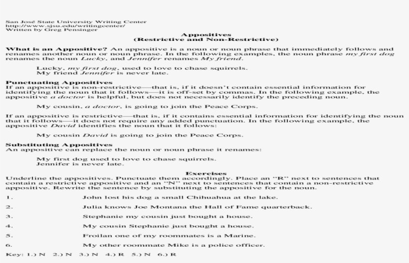 Appositives What (restrictive And Non Restrictive) PNG Image ...