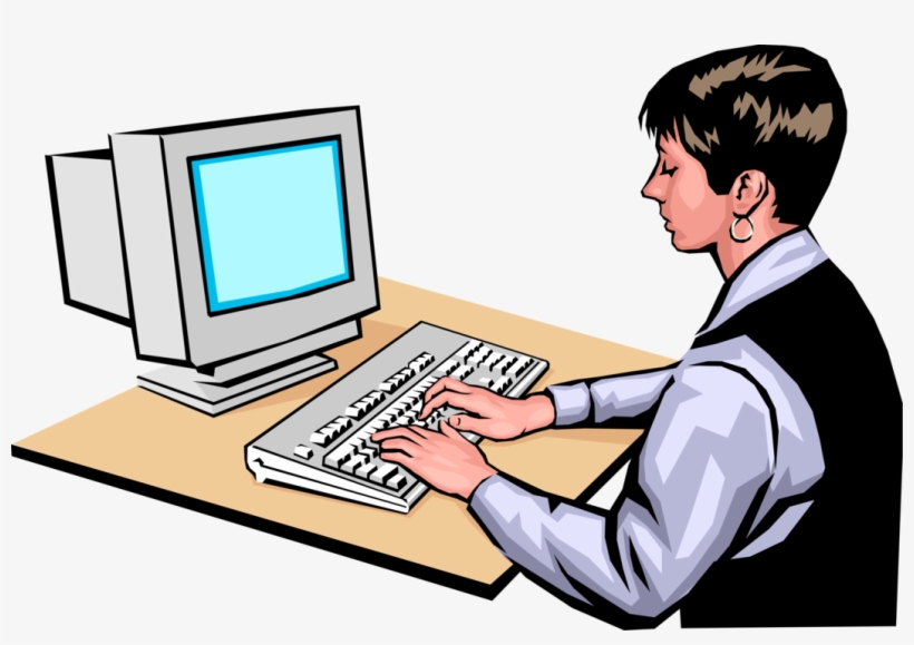 Vector Illustration Of Businesswoman Works At Computer PNG Image ...