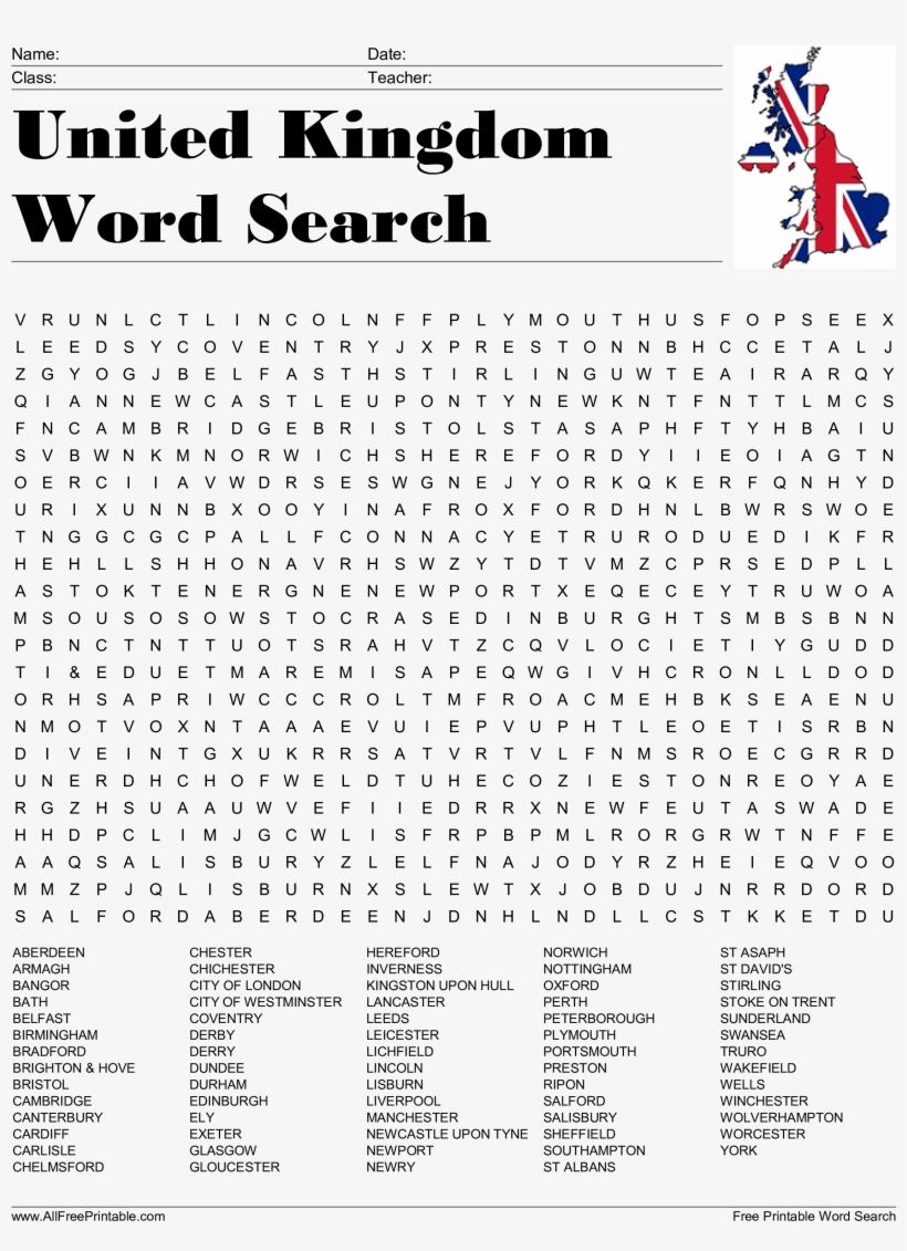 United Kingdom Cities Word Search Main Image PNG Image | Transparent ...