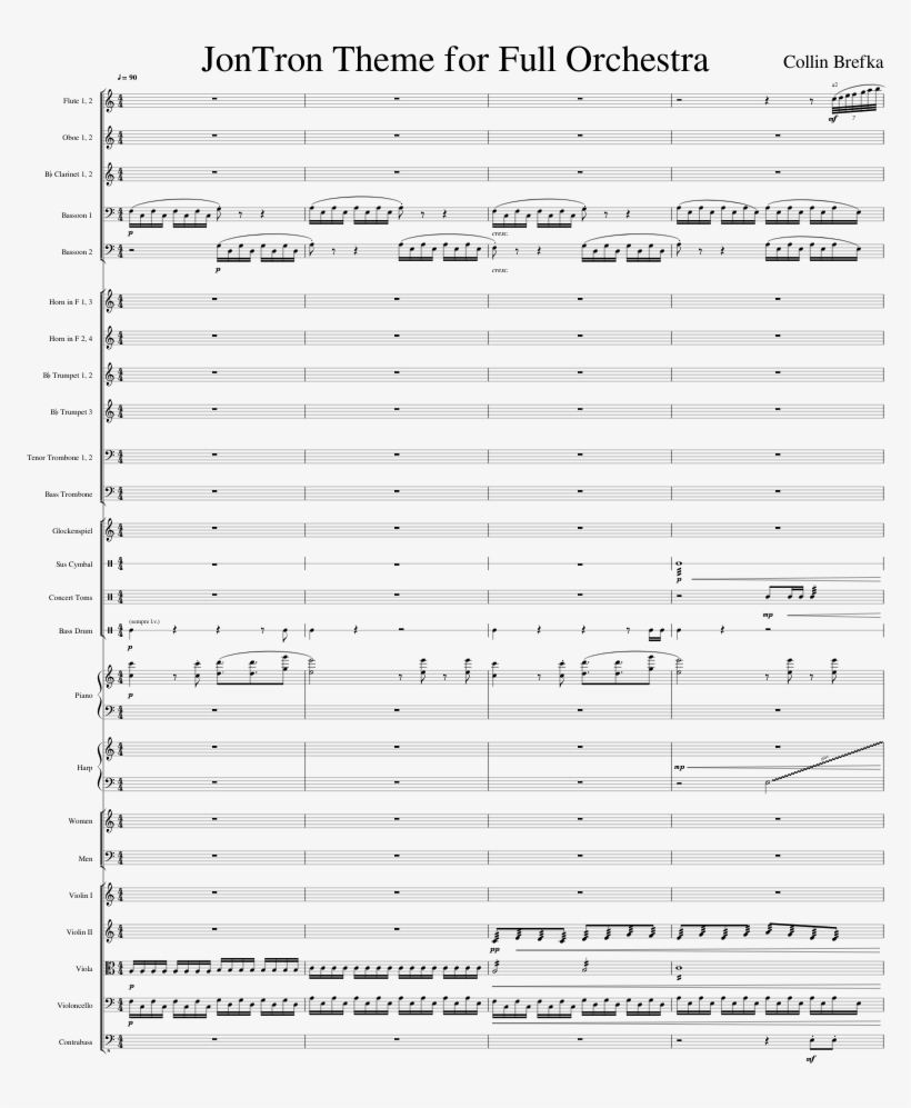 Jontron Theme For Full Orchestra Sheet Music For Flute, PNG Image ...
