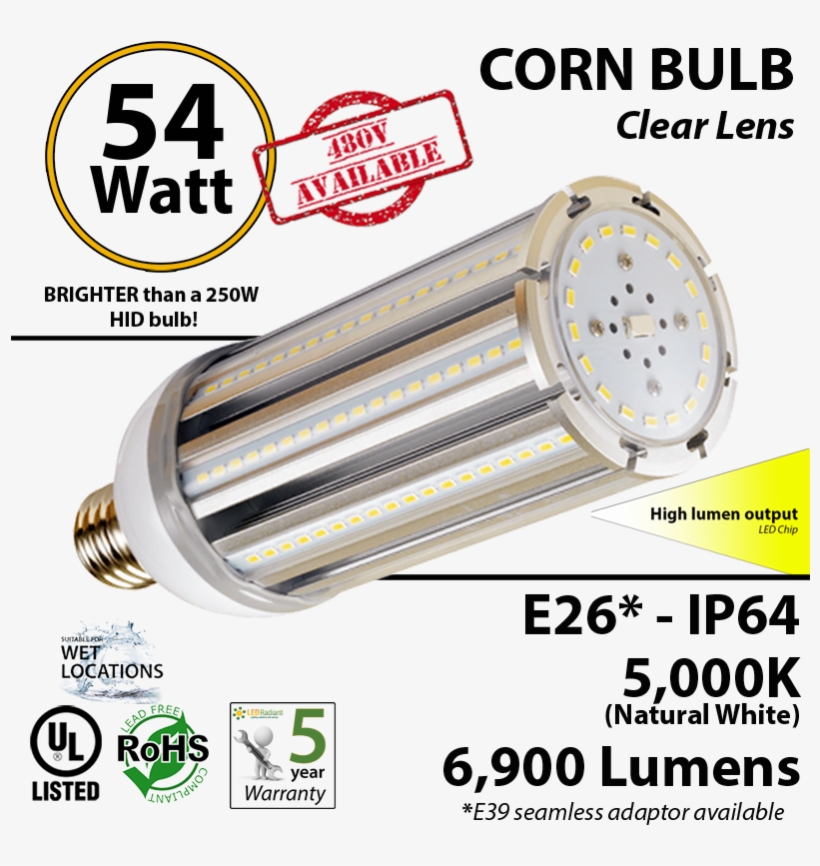 300 Watt Halogen Light Bulb Equivalent 54w Led Corn - 300 Watt ...