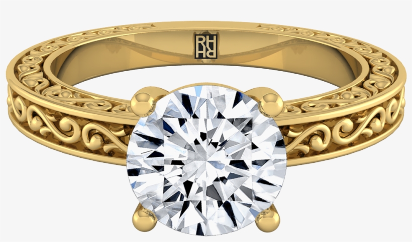 Diamond Solitaire Engagement Ring With Scroll Detail - Diamond Cut PNG ...