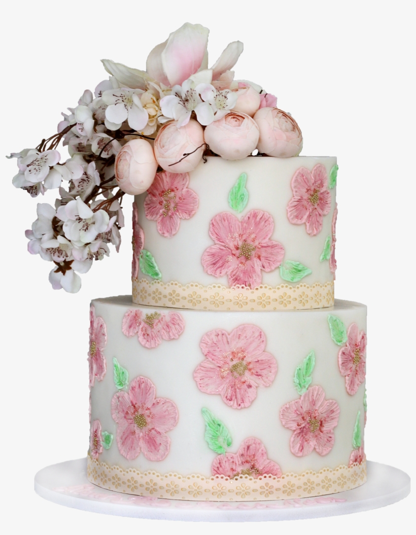 Flower Drawing Cake - Cake Decorating PNG Image | Transparent PNG Free ...