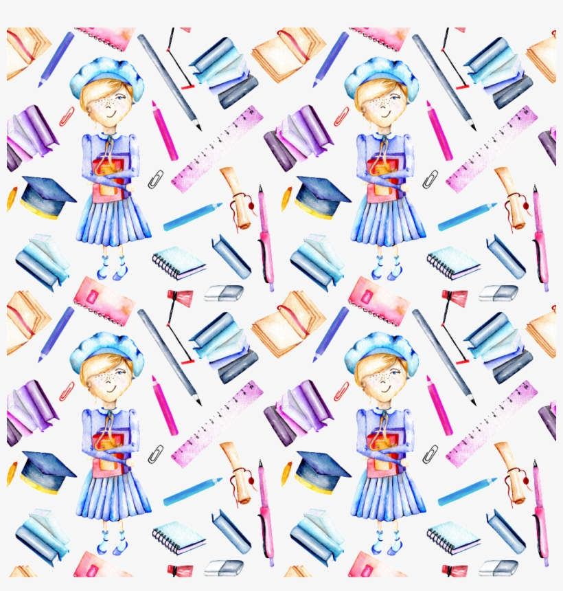 Hand Drawn A Studious Girl Background PNG Image | Transparent PNG Free ...