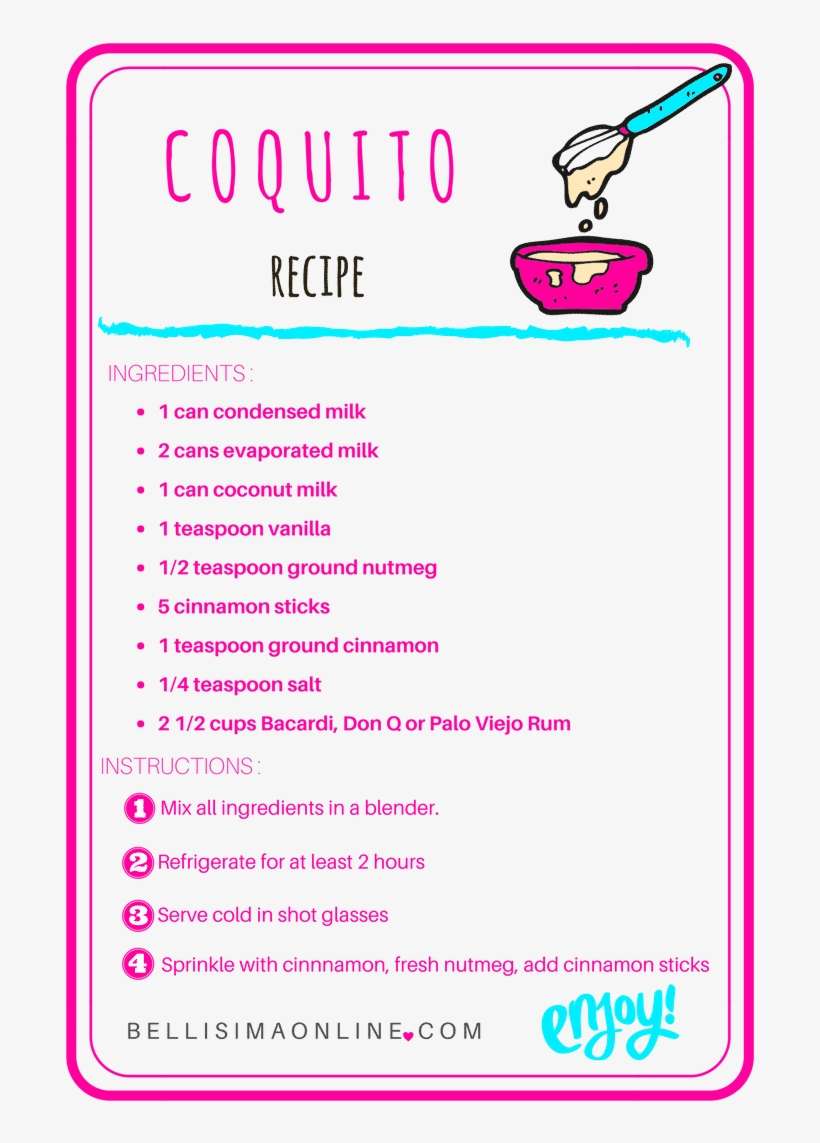 Download Graphic With Puerto Rican Coquito Recipe On It | Transparent ...