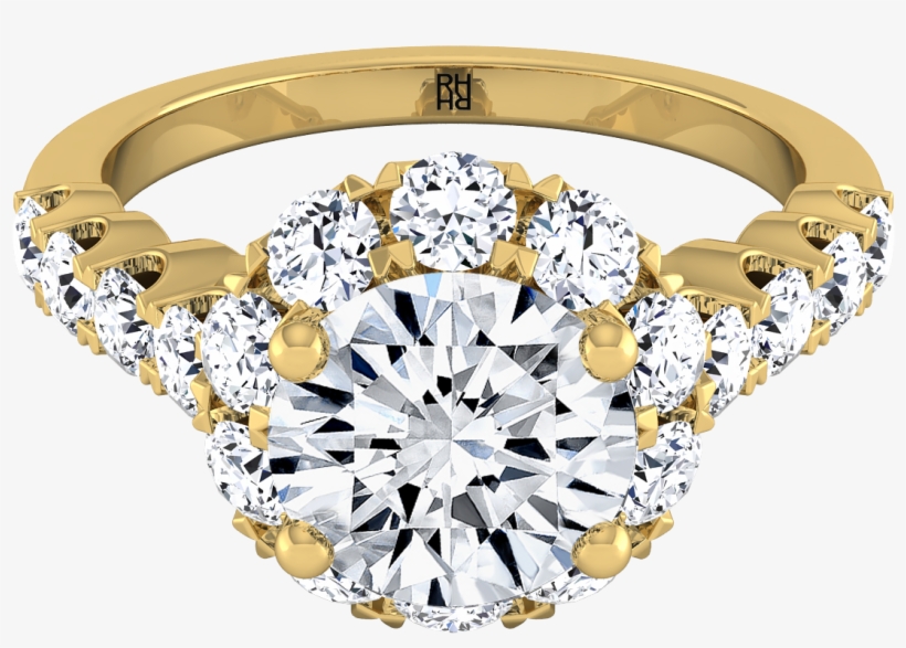 E80162 Round Yellow 1 - Round Gem Engagement Ring With Square Halo PNG ...