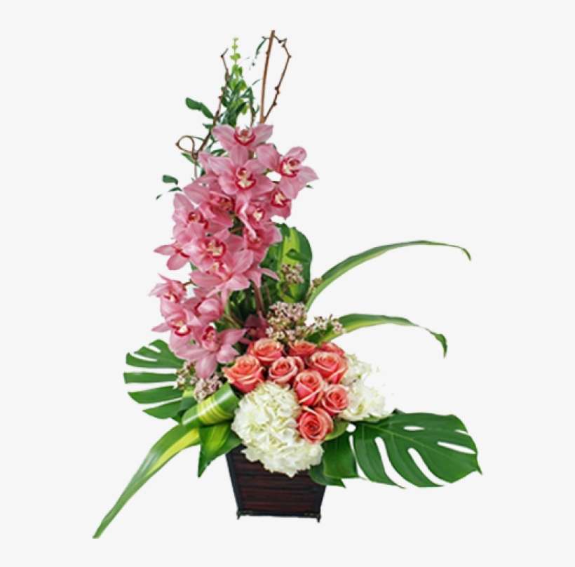 Flower Arrangement With Wooden Base - Flower Arrangement In Base PNG ...
