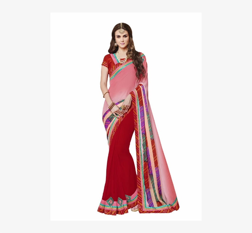 Graphic Royalty Free Library Pink And Red Saree Gergstore - Modern Sari ...