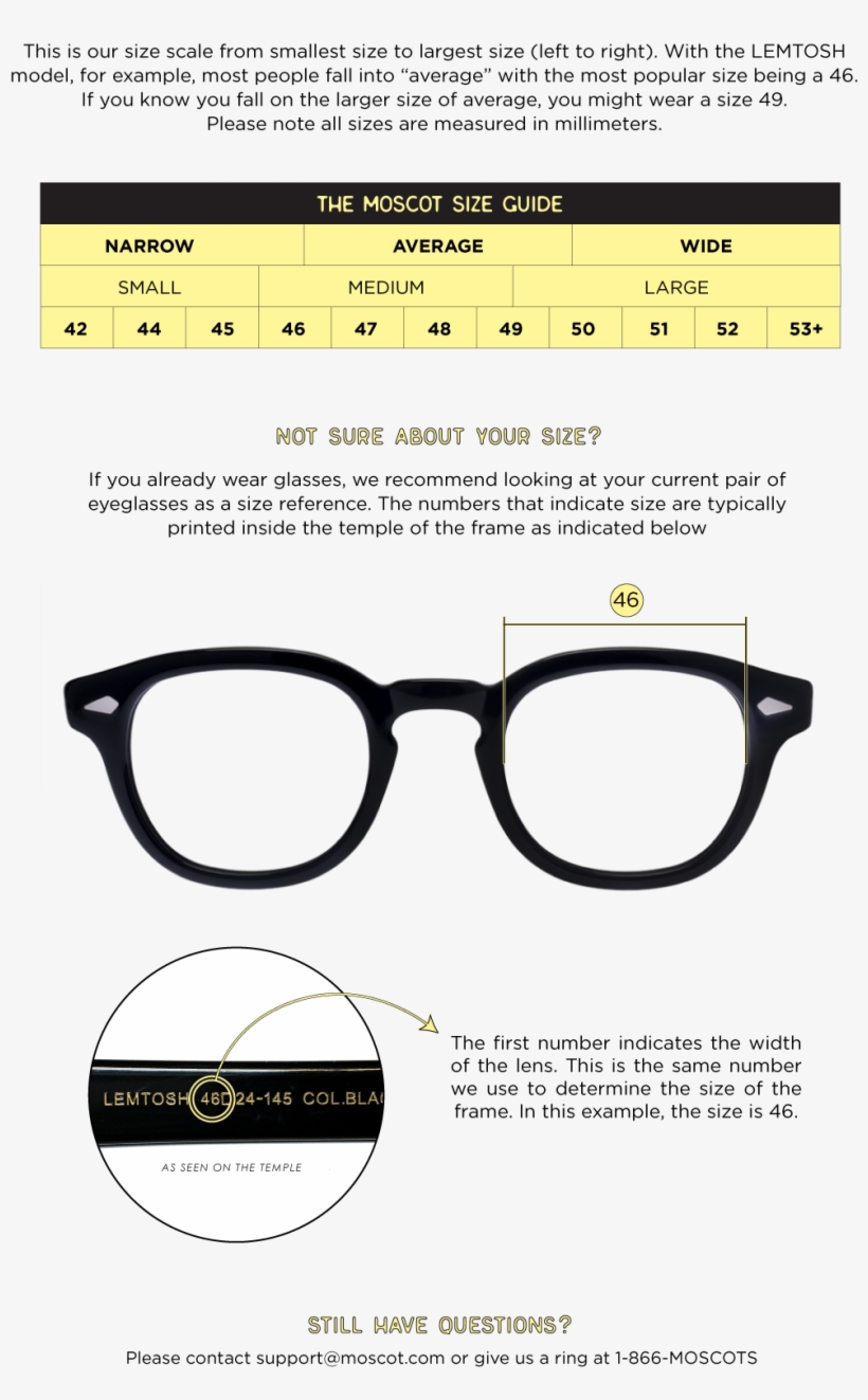 Download Choosing Frames - Moscot Lemtosh Size Chart | Transparent PNG Download | SeekPNG
