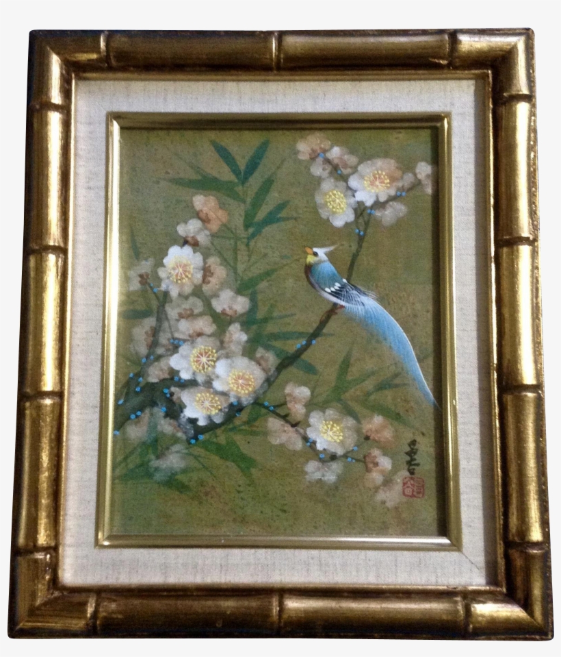 Watercolor Casein Painting On Cork Paper, Blue Bird - Picture Frame PNG ...