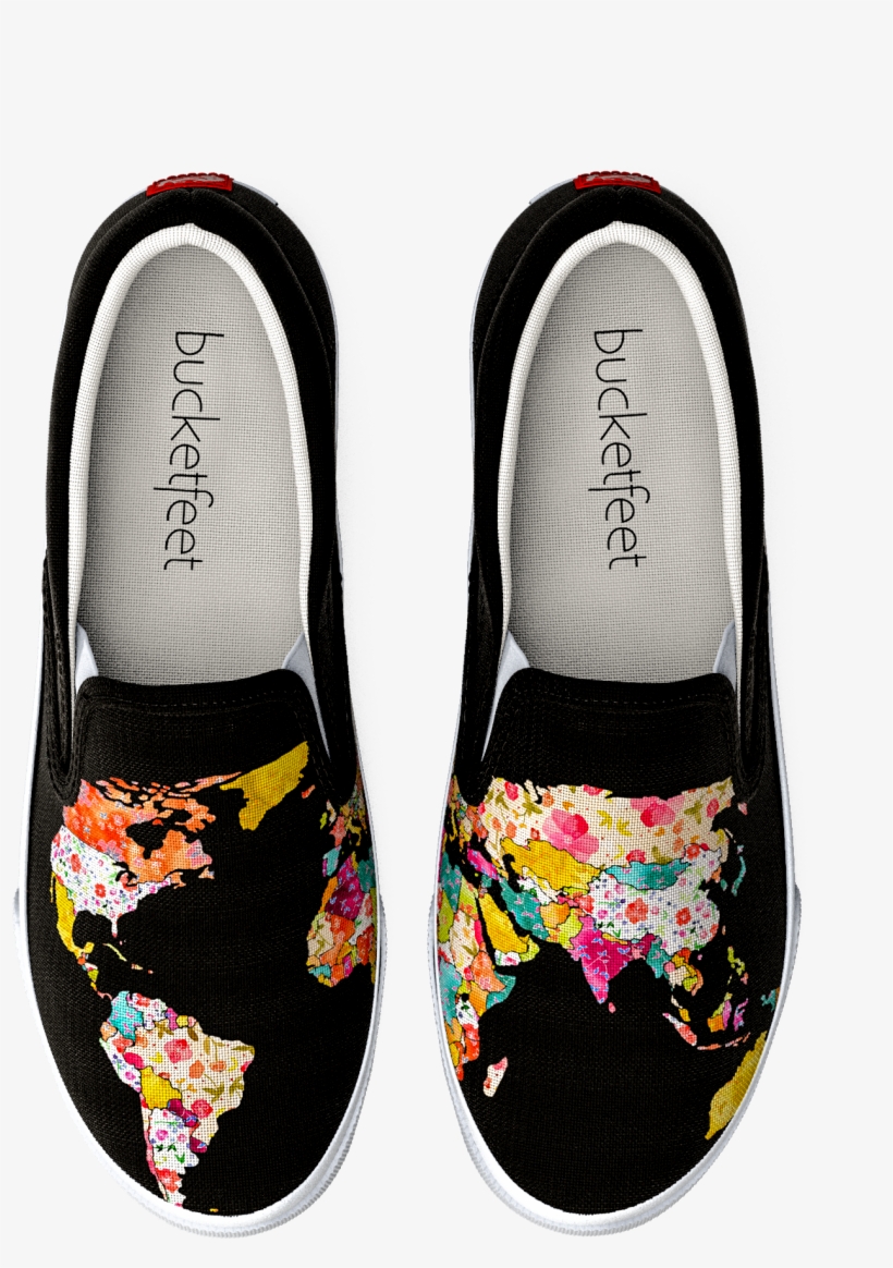 Watercolor Meets Canvas In These Black Slip Ons By - World Map Shoes ...
