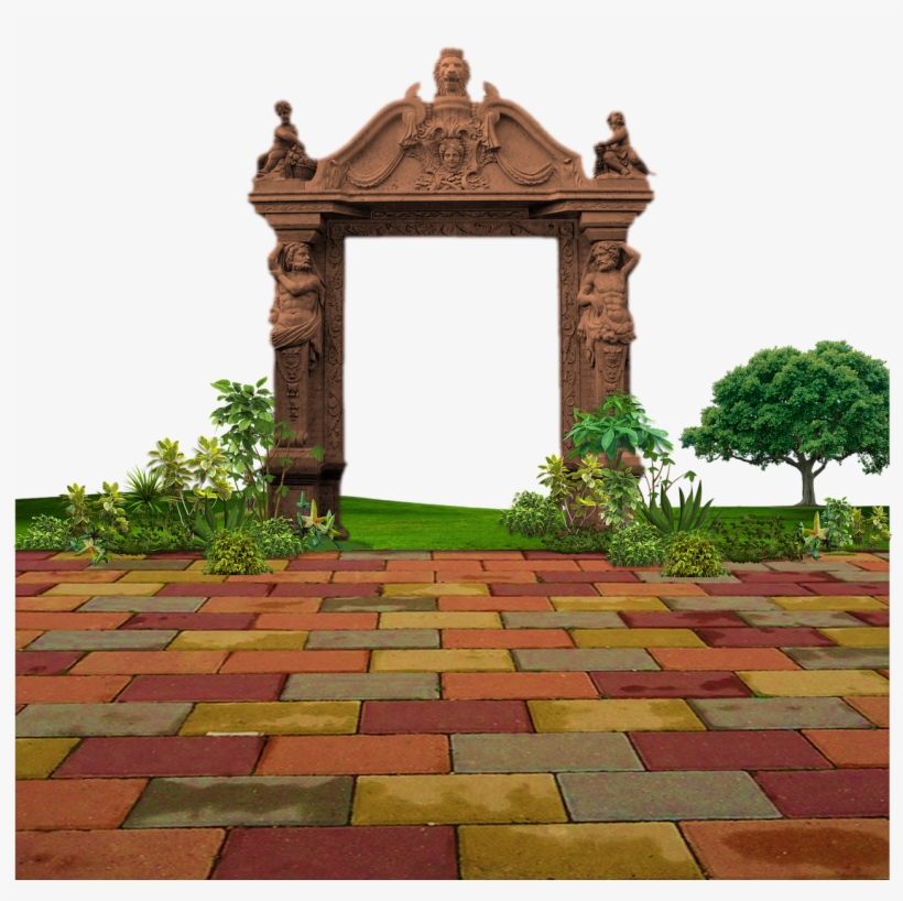 Park, Colorful Pavement Pavers Walkway Path Side - Drawings Of Trees ...