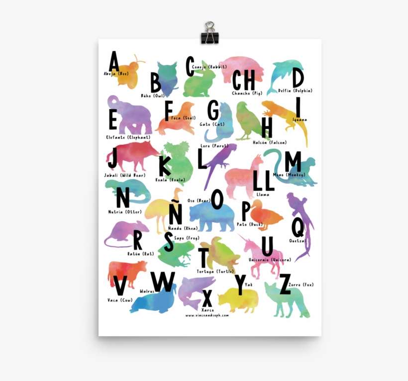 Los Animales Spanish Alphabet Framed Poster - Cartoon PNG Image ...