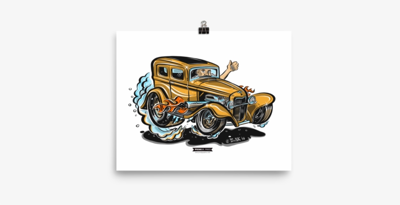 32 Ford Deuce Tudor Hot Rod Cartoon Art Print - Antique Car PNG Image ...