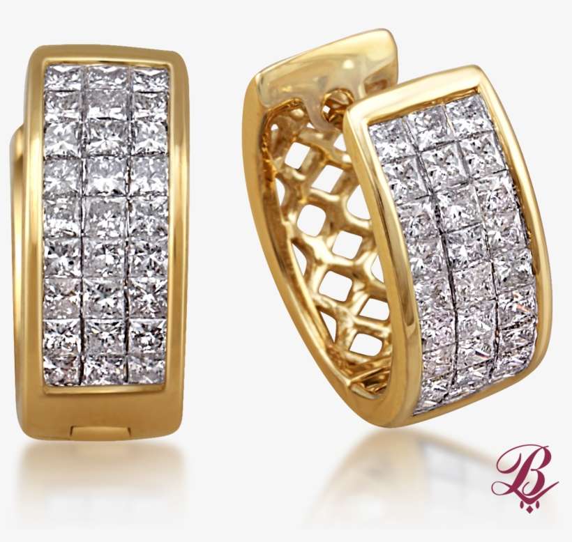 Invisible Setting Diamond Hoop Earrings In Yellow Gold - Earrings PNG ...