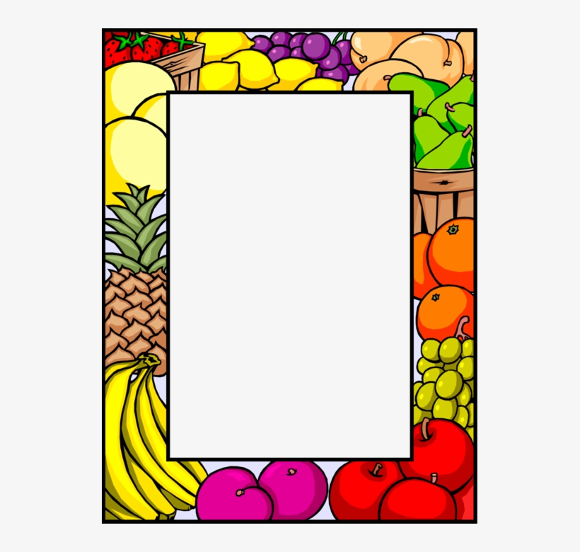 Vector Illustration Of Fruit Border With Apples, Grapes, - Fruits Frame ...