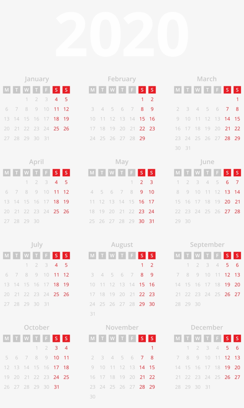 Download 2020 Calendar White Transparent Png Image - Calendar 2020 ...