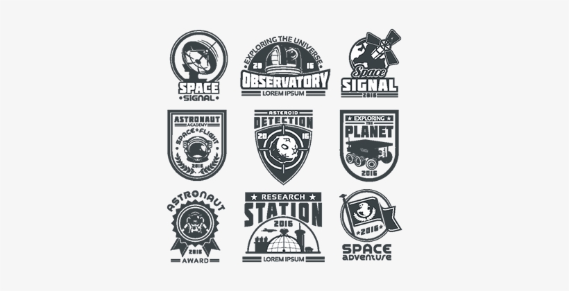 Set Of Vector Badges Space - Vintage Space Race Vectors PNG Image ...