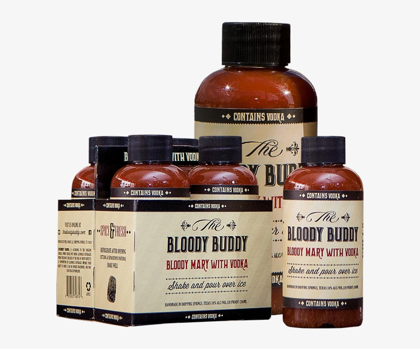 A 4 Pack Of Bloody Buddies Next To A Larger Bottle - Hazelnut PNG Image ...