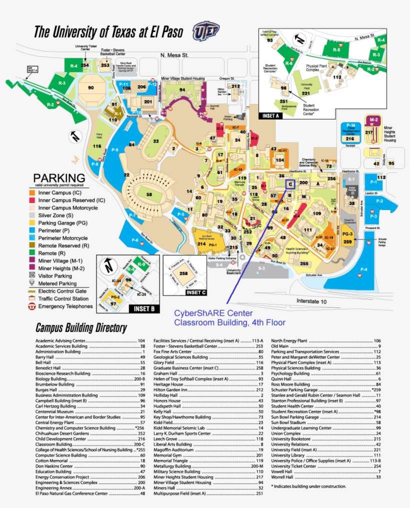 Download Utep Education Building - Utep Parking Map 2018 | Transparent ...