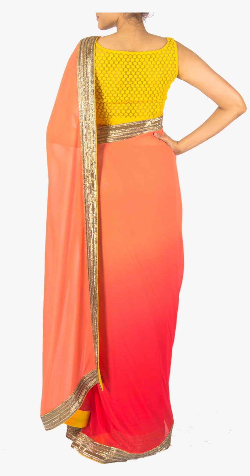 Picture Library Download And Red Ombre Saree By Anupma - Gown PNG Image ...