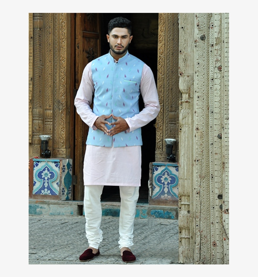 Buy Hasham Baig Linien Pastal Pink Short Kurta Online - Standing PNG ...