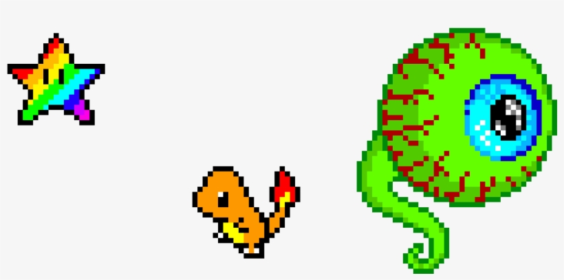 Rainbow Star, Charmander, And Green Eyeball - Pixel Art Septic Sam PNG ...