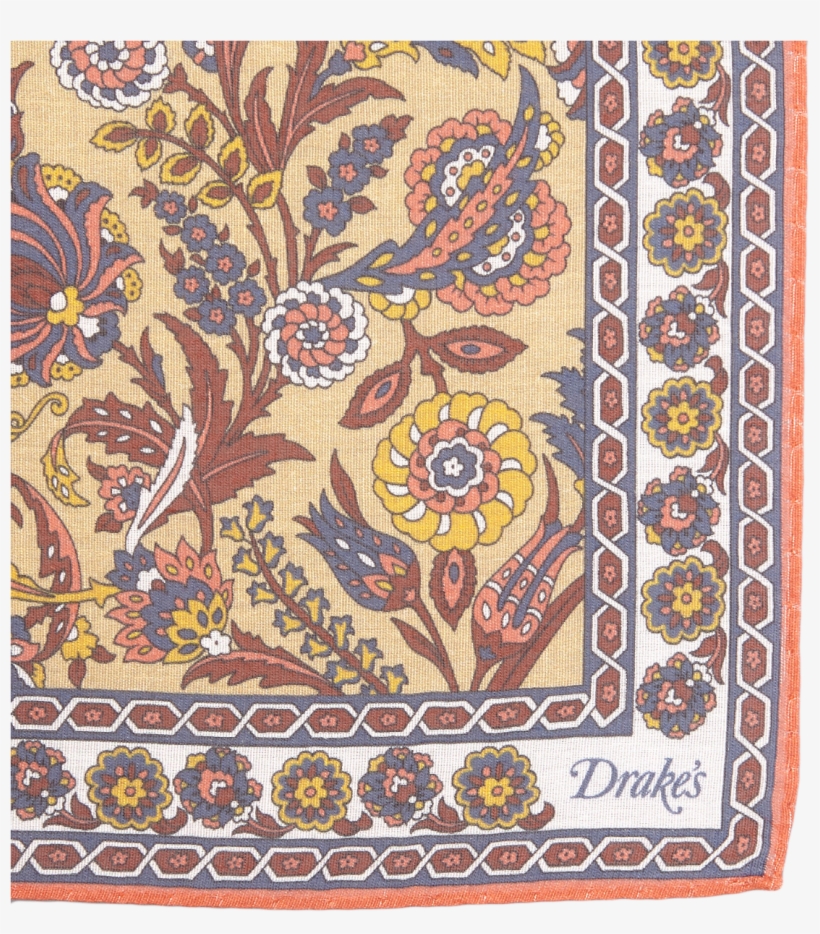 Drake'syellow Cotton Modal Vintage Floral Pocket Square - Tapestry PNG ...