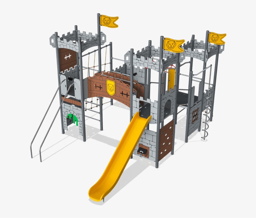 Castle Four Tower With Roof & Plastic Slide - Playground Slide PNG ...