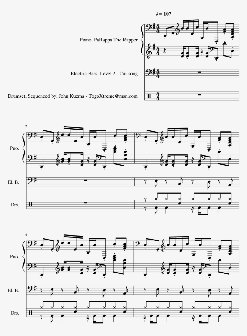 Parappa The Rappa - Parappa The Rapper Car Rap Sheet Music PNG Image ...