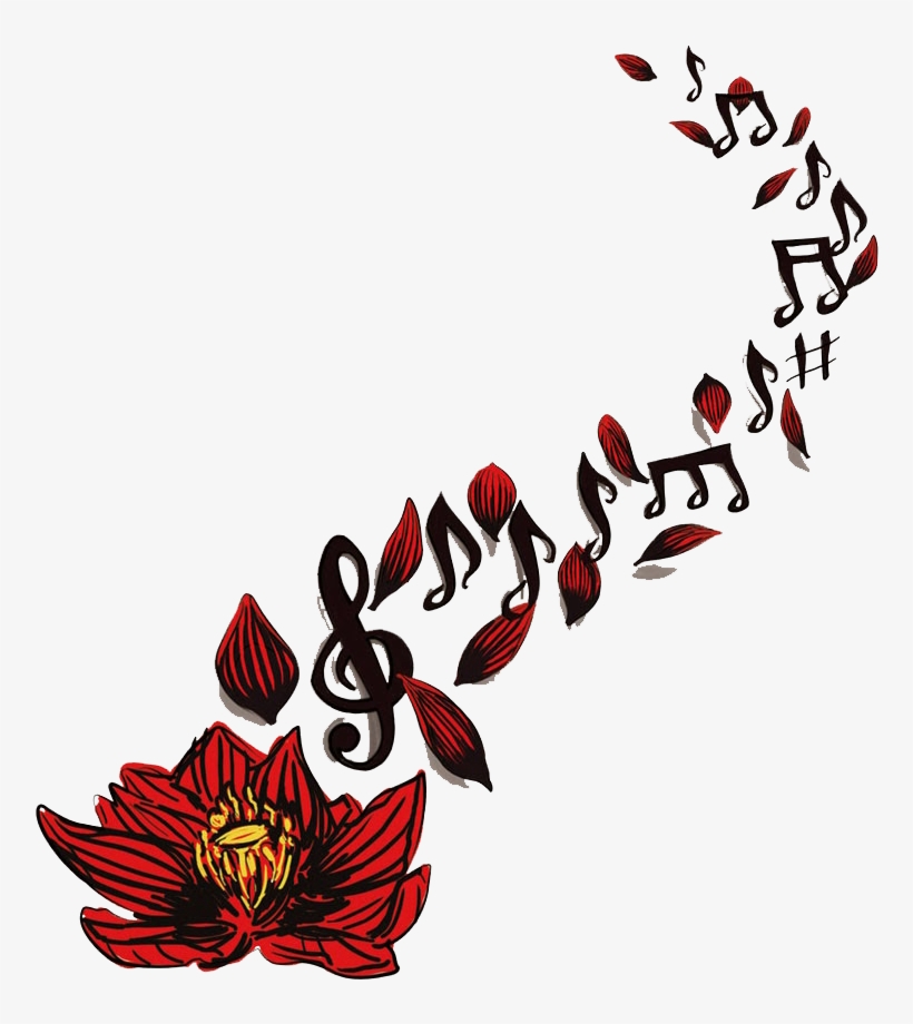 Music Notes Tattoo - Rose With Music Note Tattoo PNG Image ...
